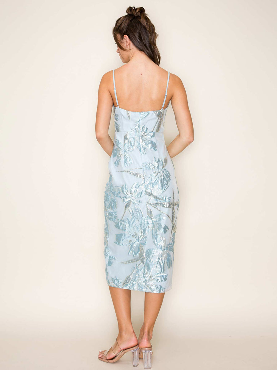 Icy Blue Metallic Jacquard Midi Dress – Casual Camel Boutique