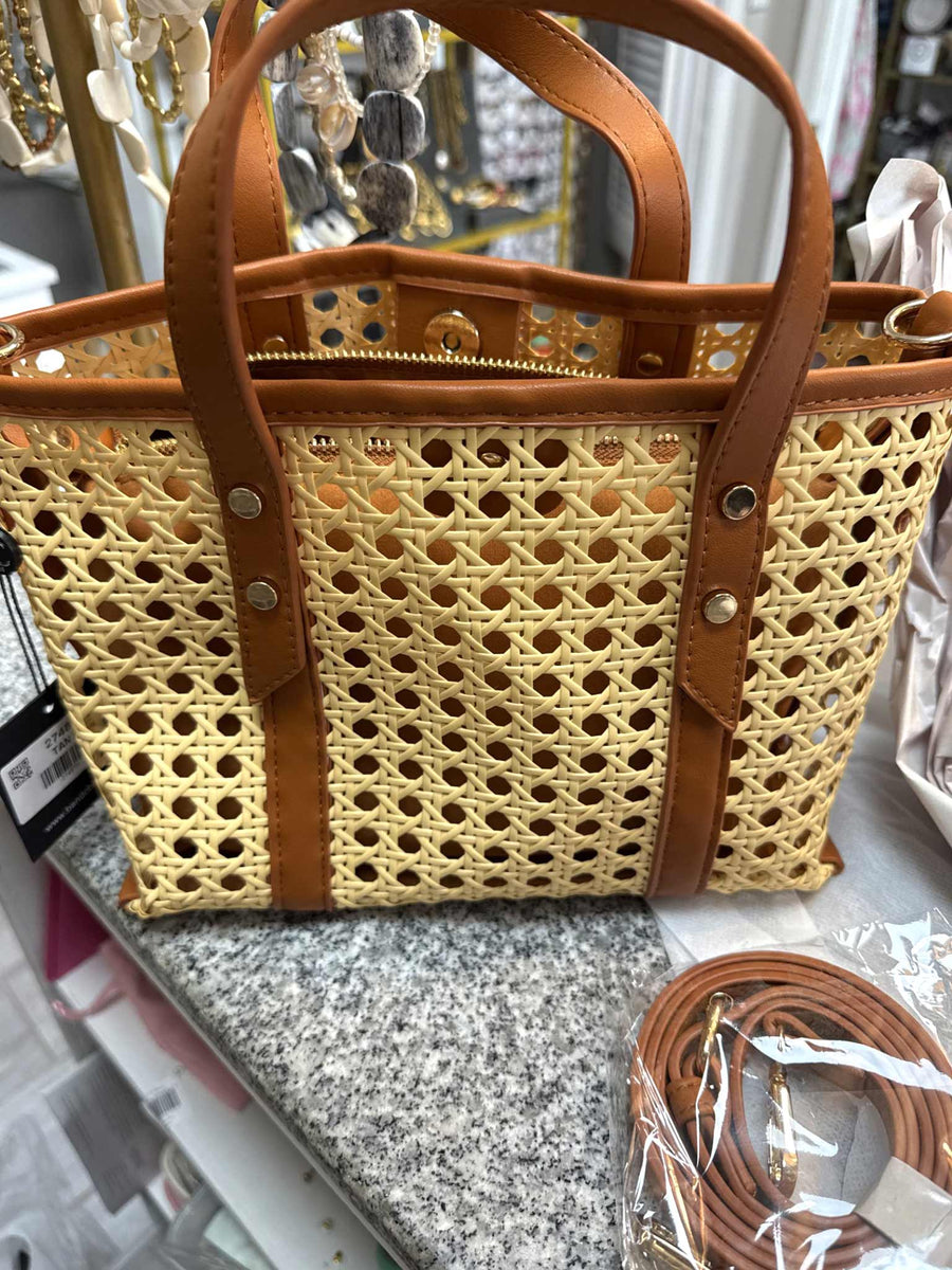 Lara Rattan Bag with Contrast Trim – Casual Camel Boutique