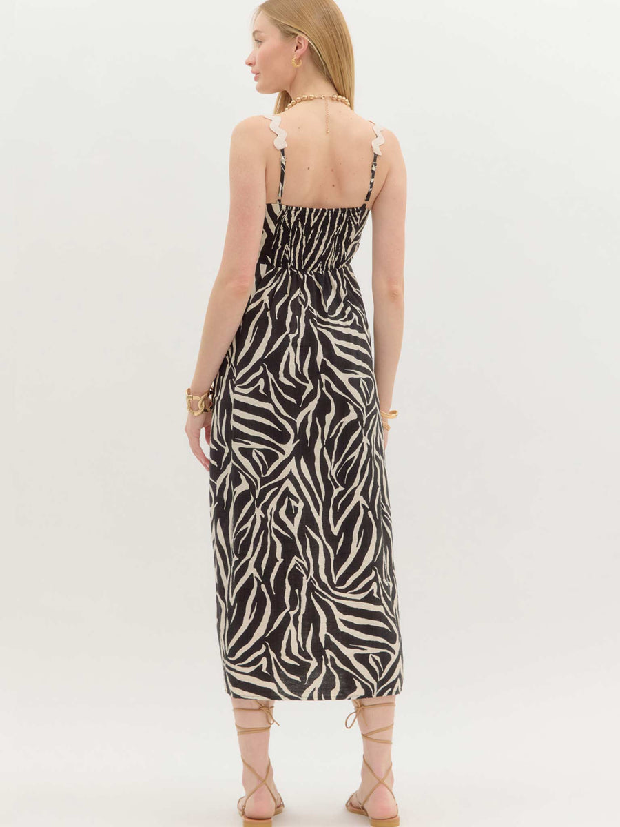 Ric Rac Trim Neutral Midi Slit Dress | Entro – Casual Camel Boutique