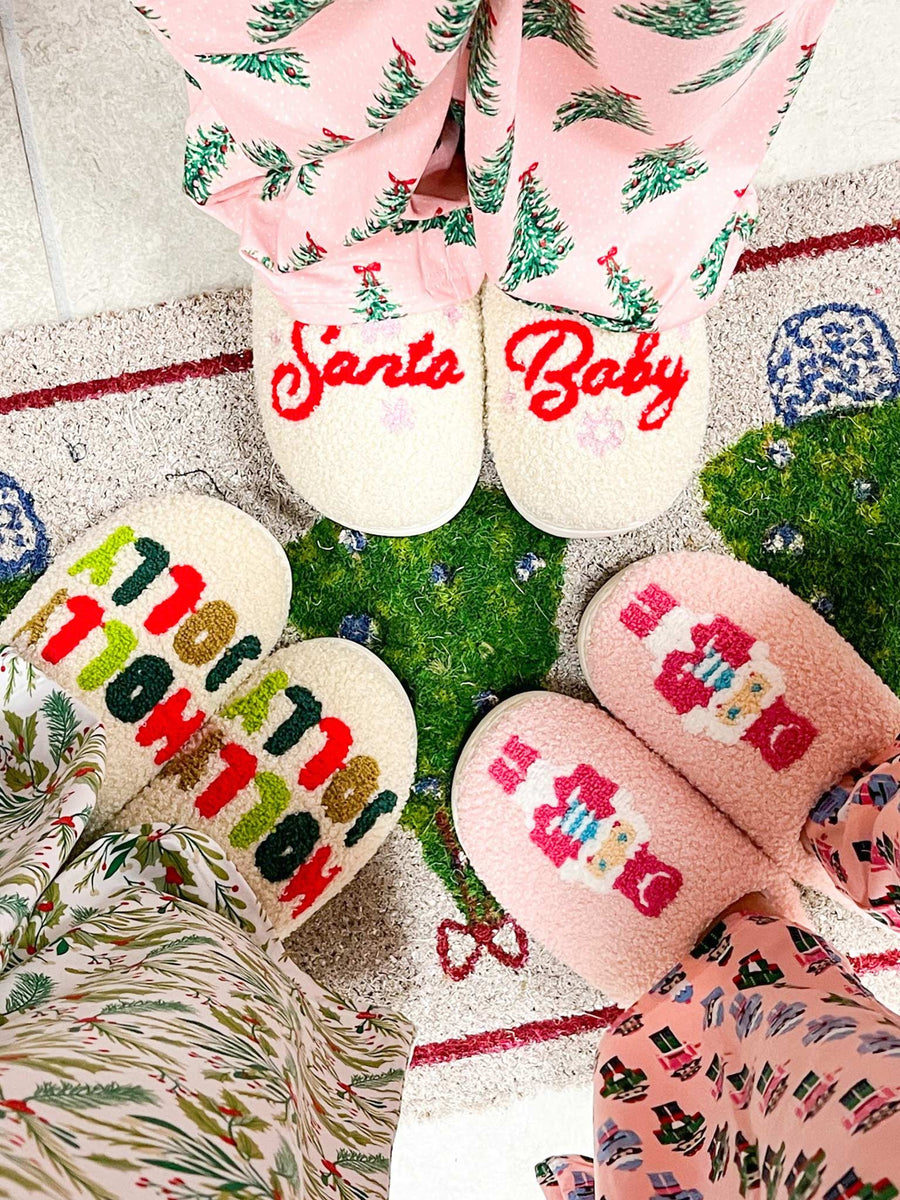 Living Royal “Holly Jolly” Sherpa Slippers – Festive Fuzzy Christmas ...
