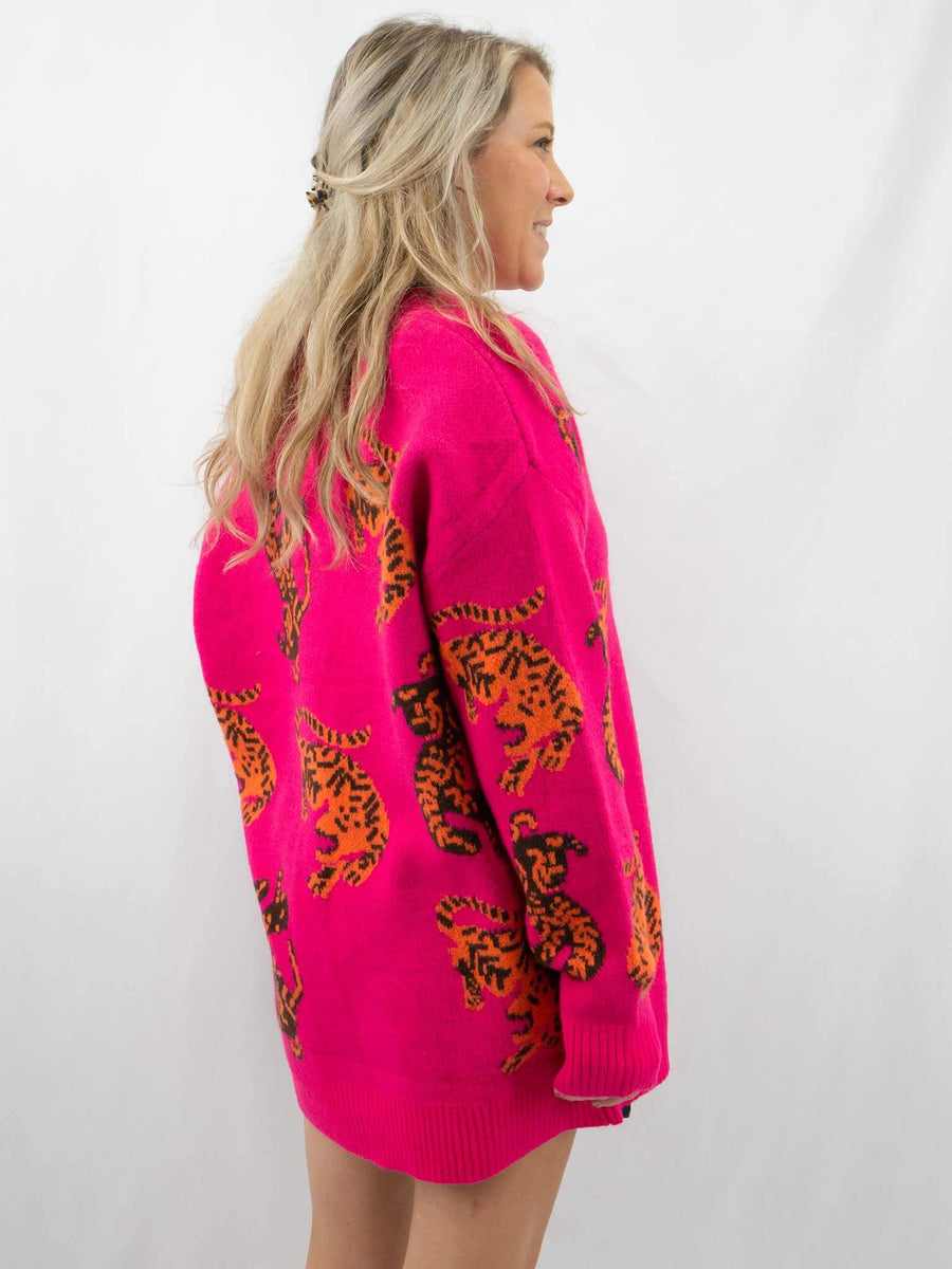 Hot Pink Tiger Print Oversized Cardigan by Jodifl – Casual Camel Boutique