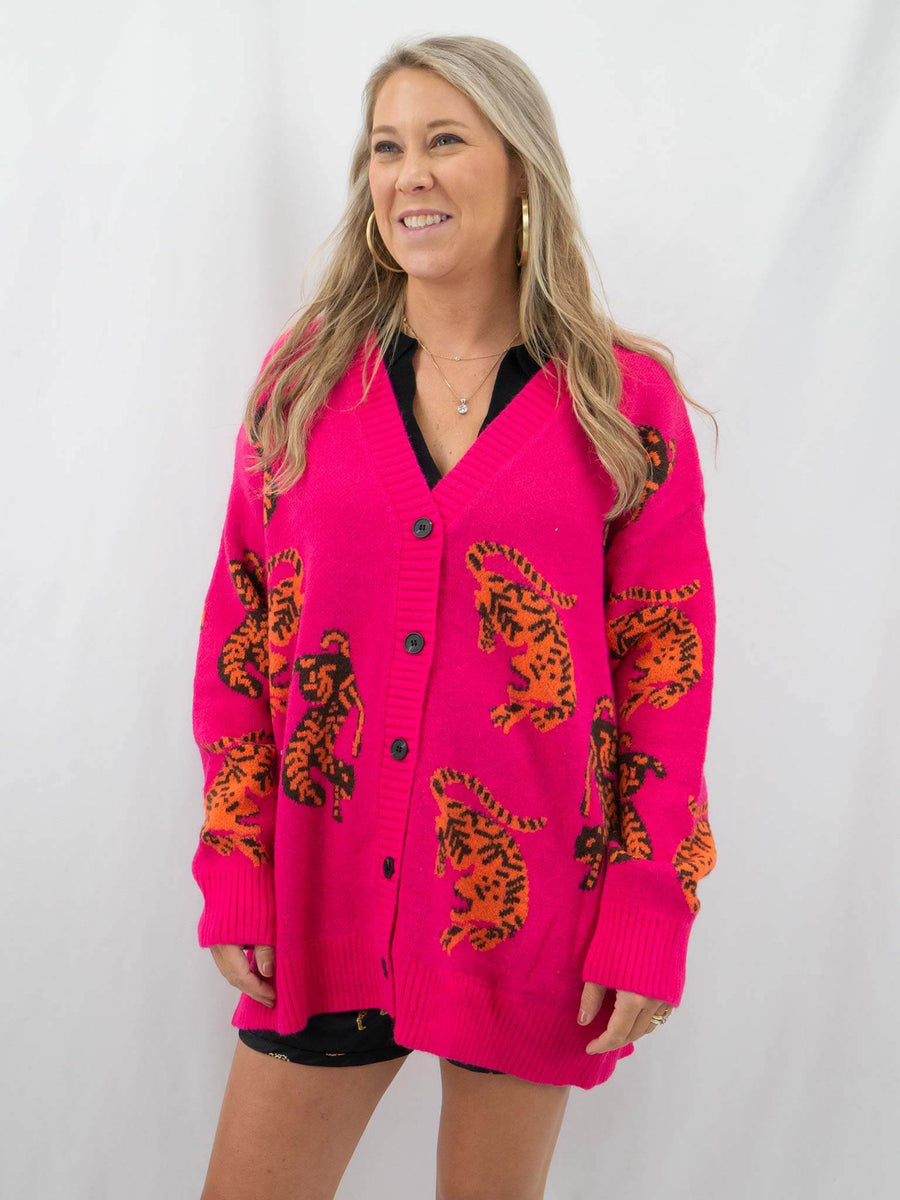 Hot Pink Tiger Print Oversized Cardigan by Jodifl – Casual Camel Boutique