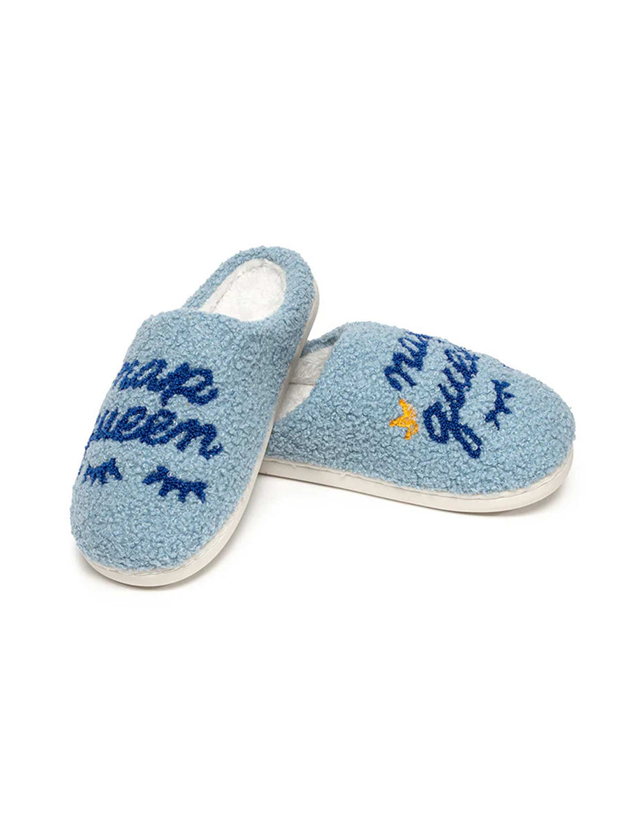 Living Royal “Nap Queen” Sherpa Slippers – Cozy Blue Fuzzy Slippers for ...