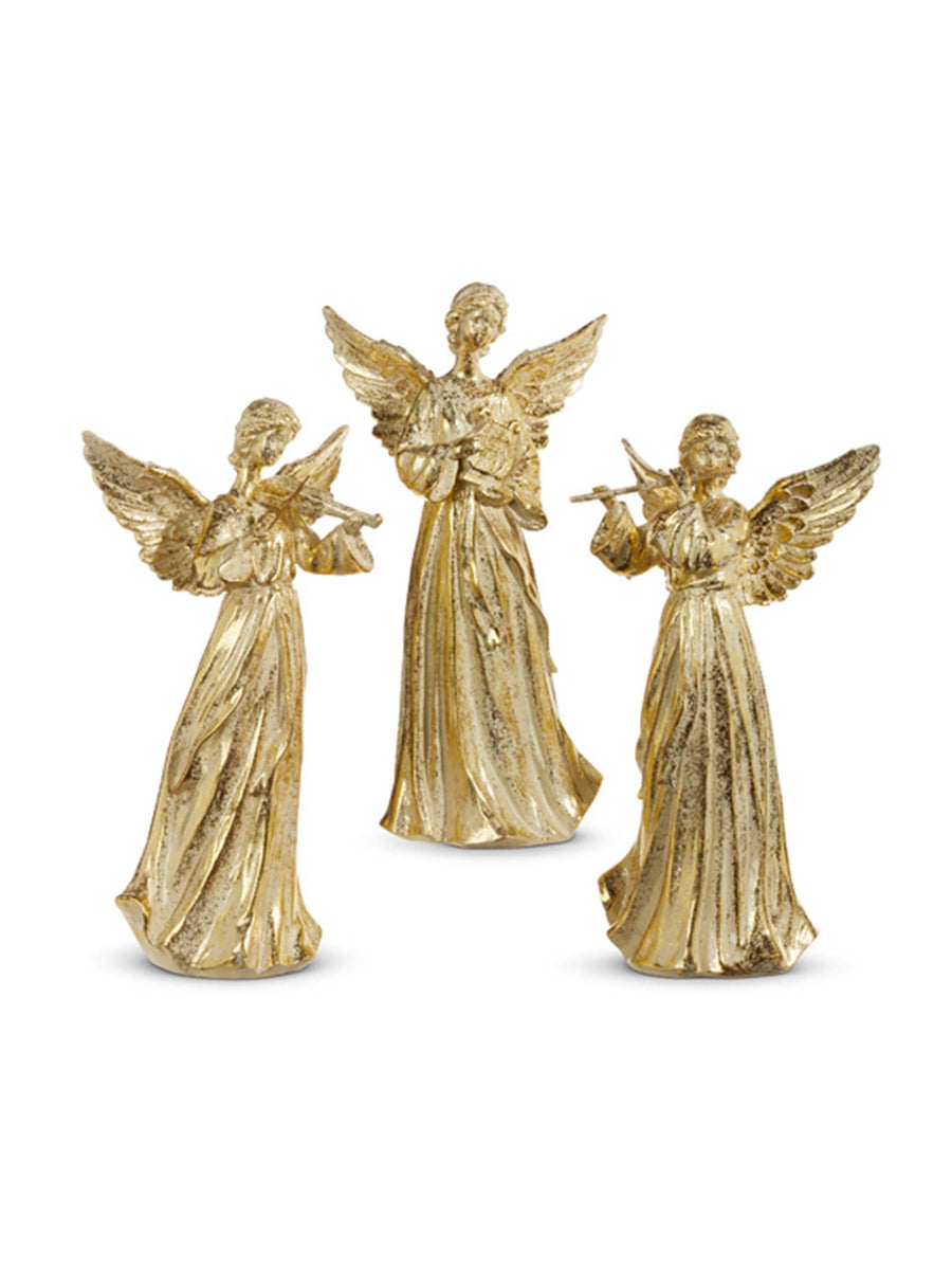 Gold Angel Figurines with Instruments | Elegant Christmas Decor by RAZ ...